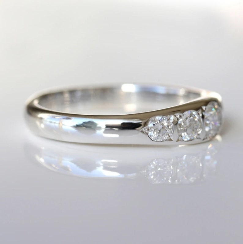 5 Stone Diamond Ring, 14k Solid White Gold Five Stone Wedding Band ...