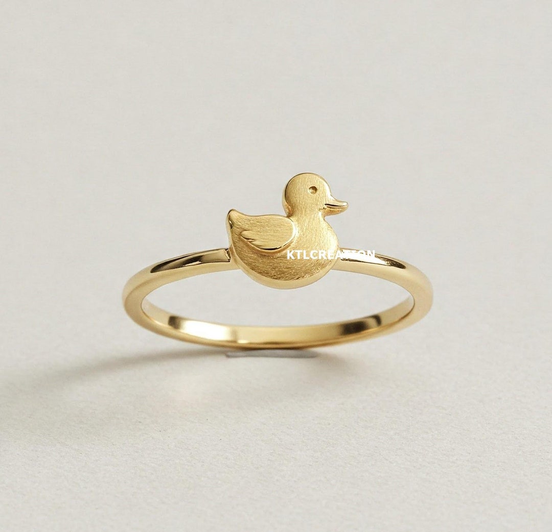 Cute Dainty Duckling Ring, Minimalist Gold Mate Finish Ring, Yellow Gold Duck Ring, Birthday ...