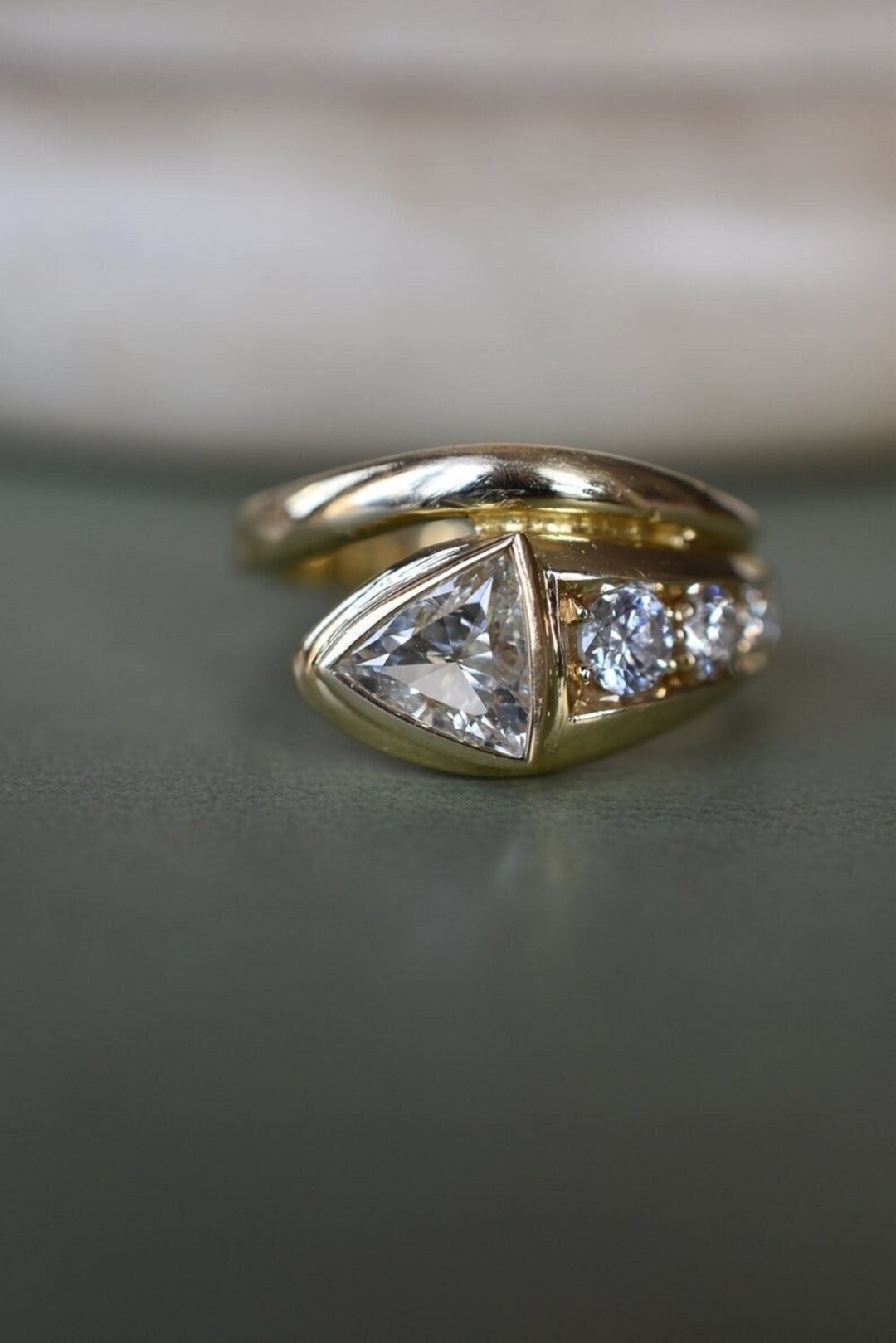 1 CT Trilliant Cut Moissanite Snake Ring, Bypass Ring, Five Stone ...