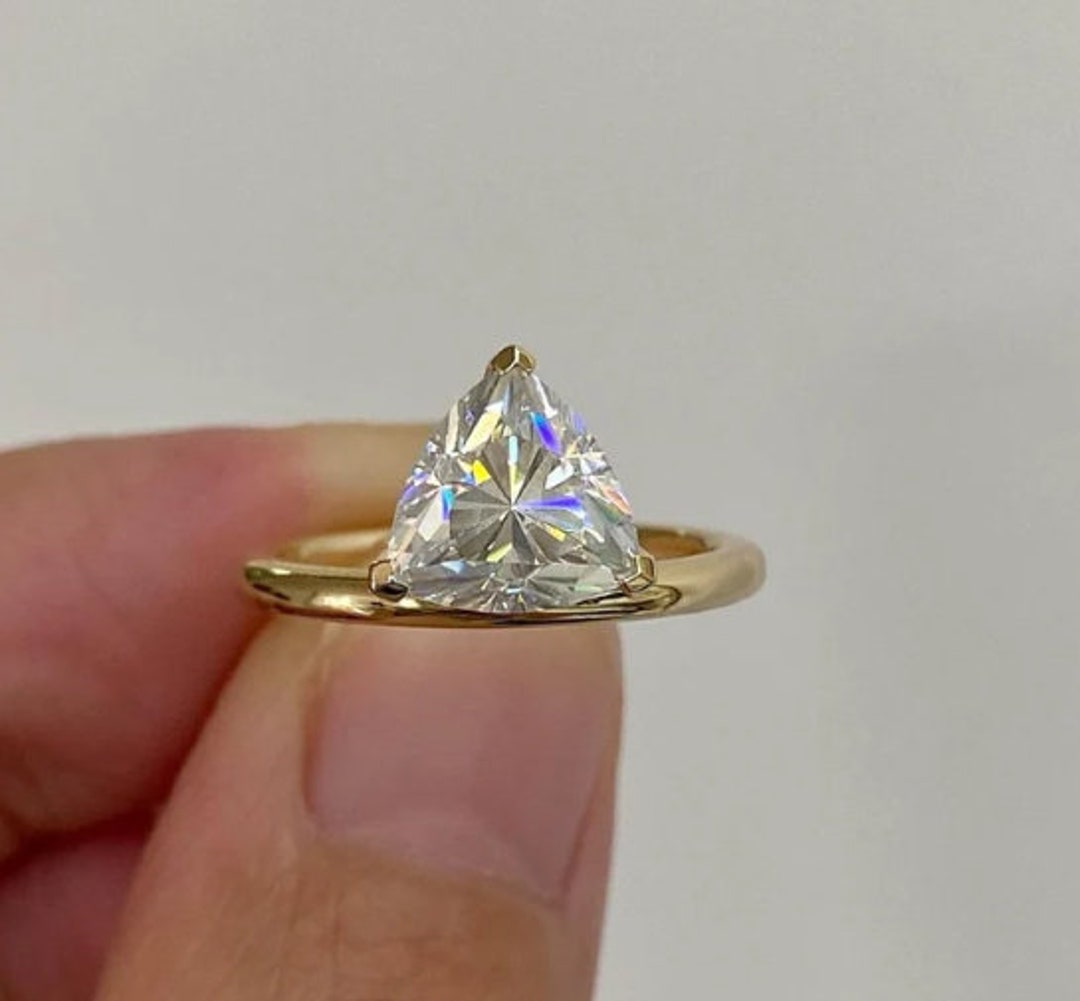 Solitaire Engagement Ring, 2 CT Trillion Cut Diamond Ring, Solitaire ...
