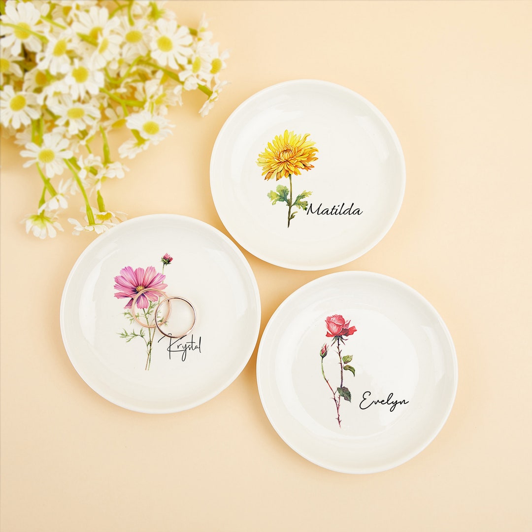Birth Flower Jewelry Dish,wedding Ring Dish for Her,birthday Jewelry ...
