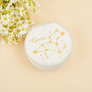 Zodiac Sign Round Velvet Jewellery Box,star Sign Name Jewellery Case ...
