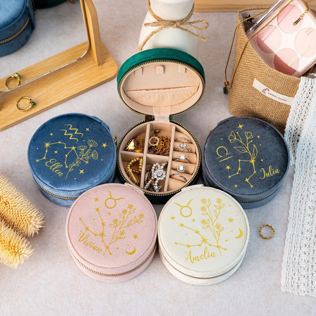 Personalized Constellation Jewelry Box,zodiac Sign Velvet Jewelry Case ...