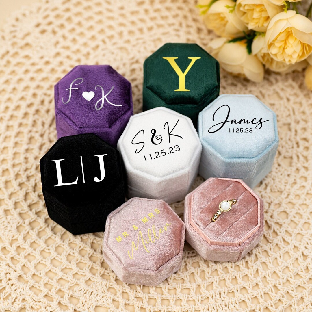 Custom Wedding Proposal Engagement Ring Box,triple Slot Velvet Ring Box ...