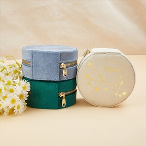 Zodiac Sign Round Velvet Jewellery Box,star Sign Name Jewellery Case ...