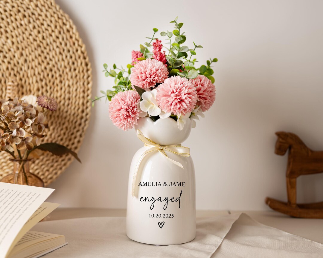 Personalised Engaged Flower Vase, Wedding Gift for the Couple ...