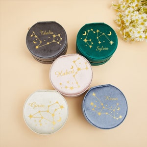 Zodiac Sign Round Velvet Jewellery Box,star Sign Name Jewellery Case ...