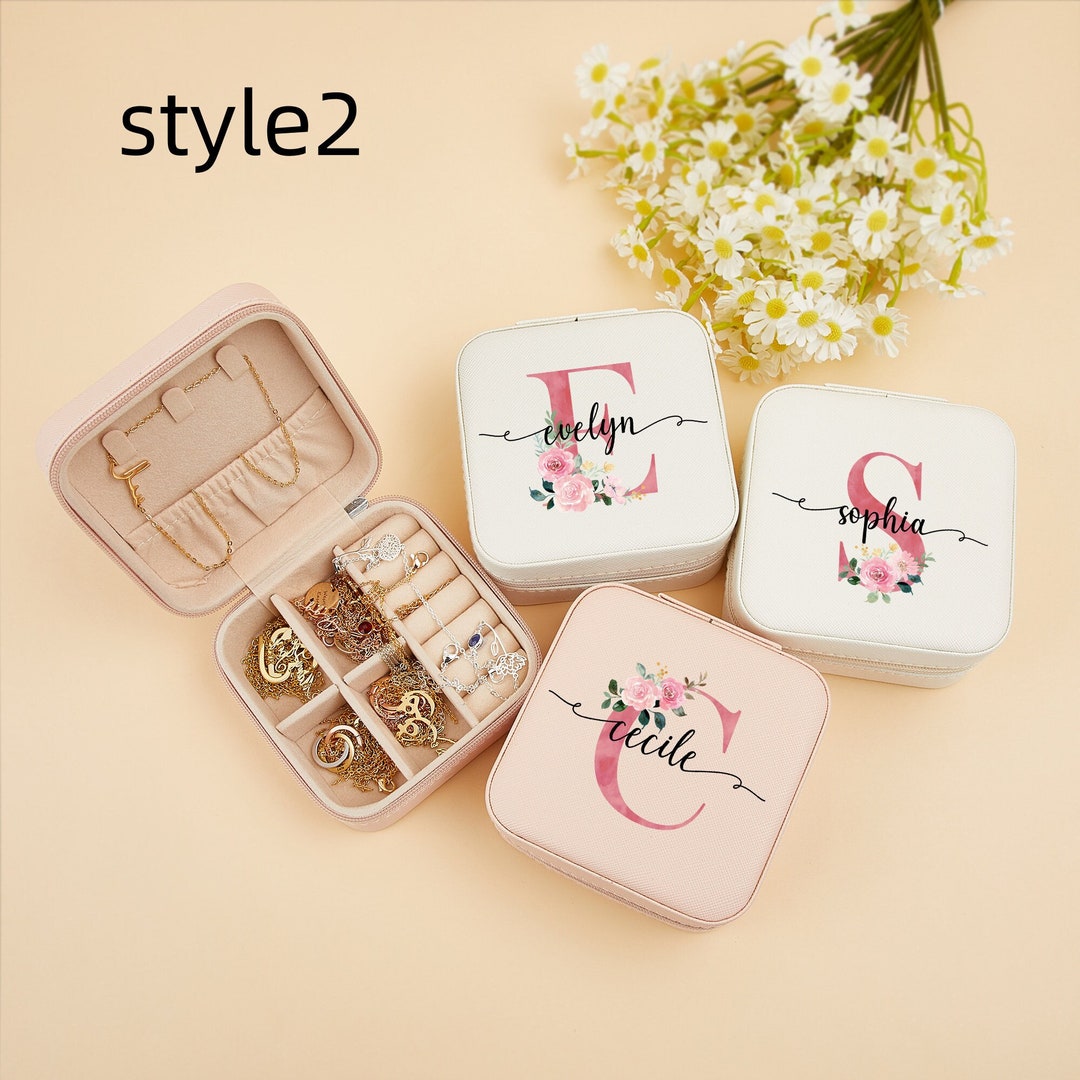 Initial Jewellery Box,custom Travel Jewellery Case,birth Flower Name ...