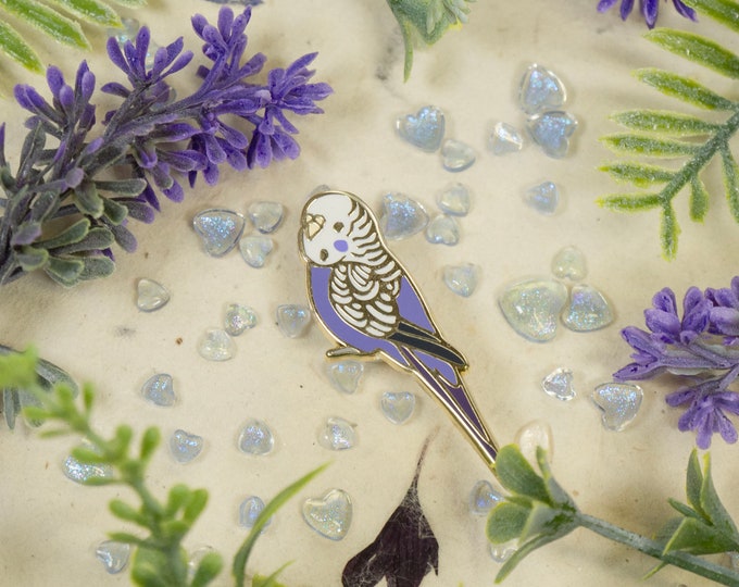 Violet Budgie Parakeet Hard Enamel Pin, Purple Budgerigar, Grass ...