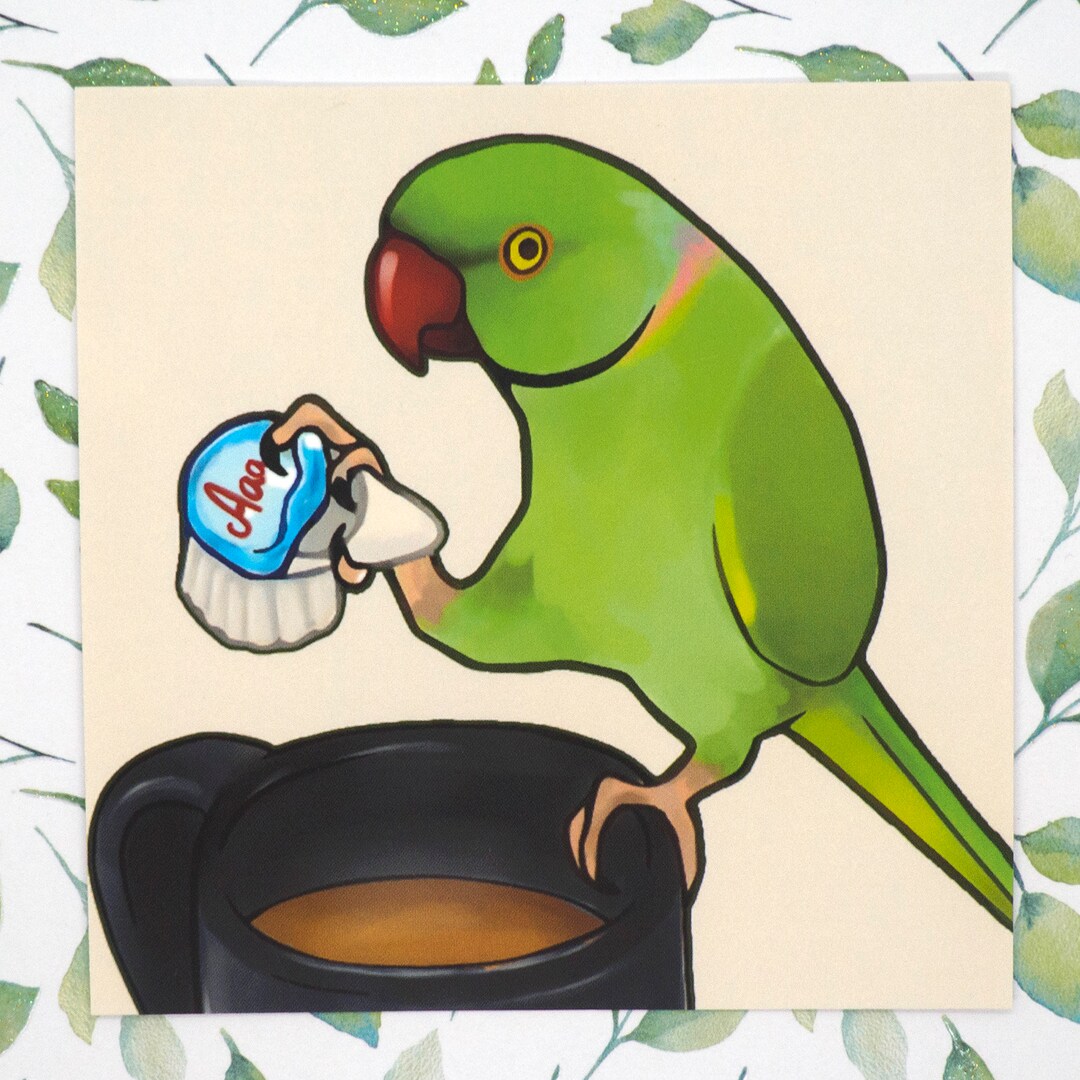 Ringneck Parrot and Coffee Mini Print Birb Meme Mini Print - Etsy