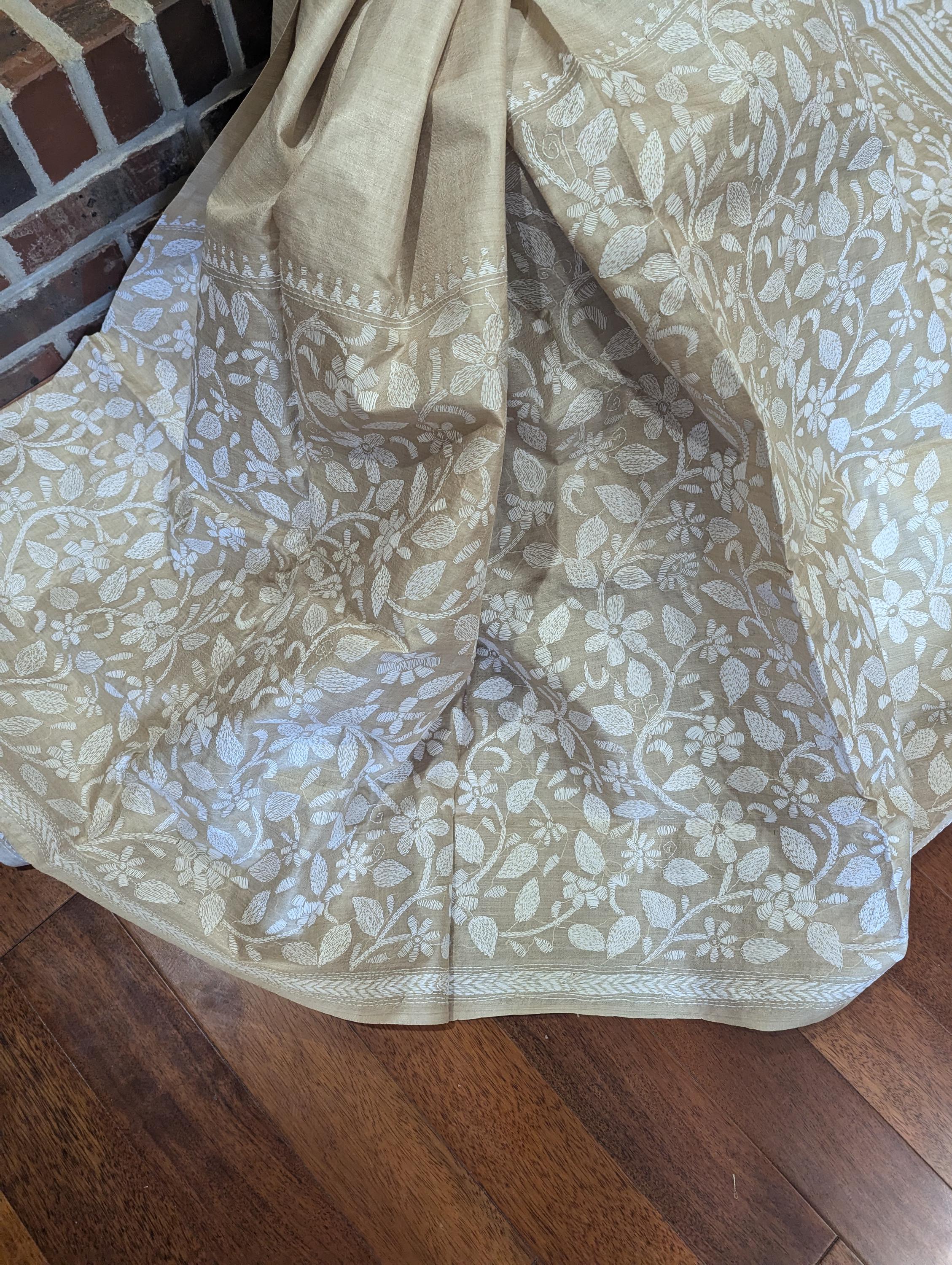 Pure Gachi Tussar Hand Kantha Stitch Saree - Etsy