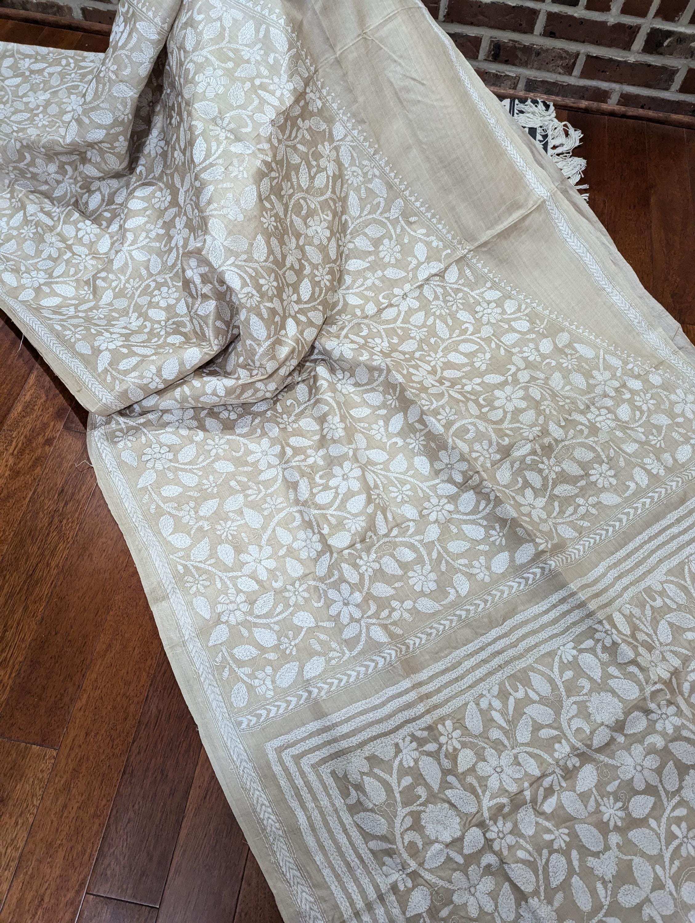 Pure Gachi Tussar Hand Kantha Stitch Saree - Etsy