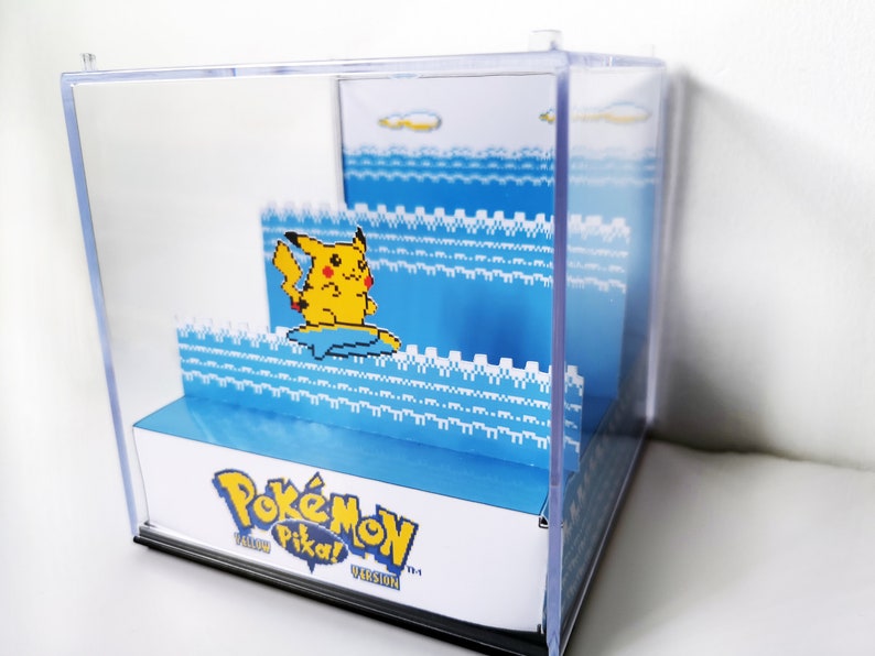 POKEMON SURFING PIKACHU Pokemon Yellow 3D Game Cube Diorama - Etsy