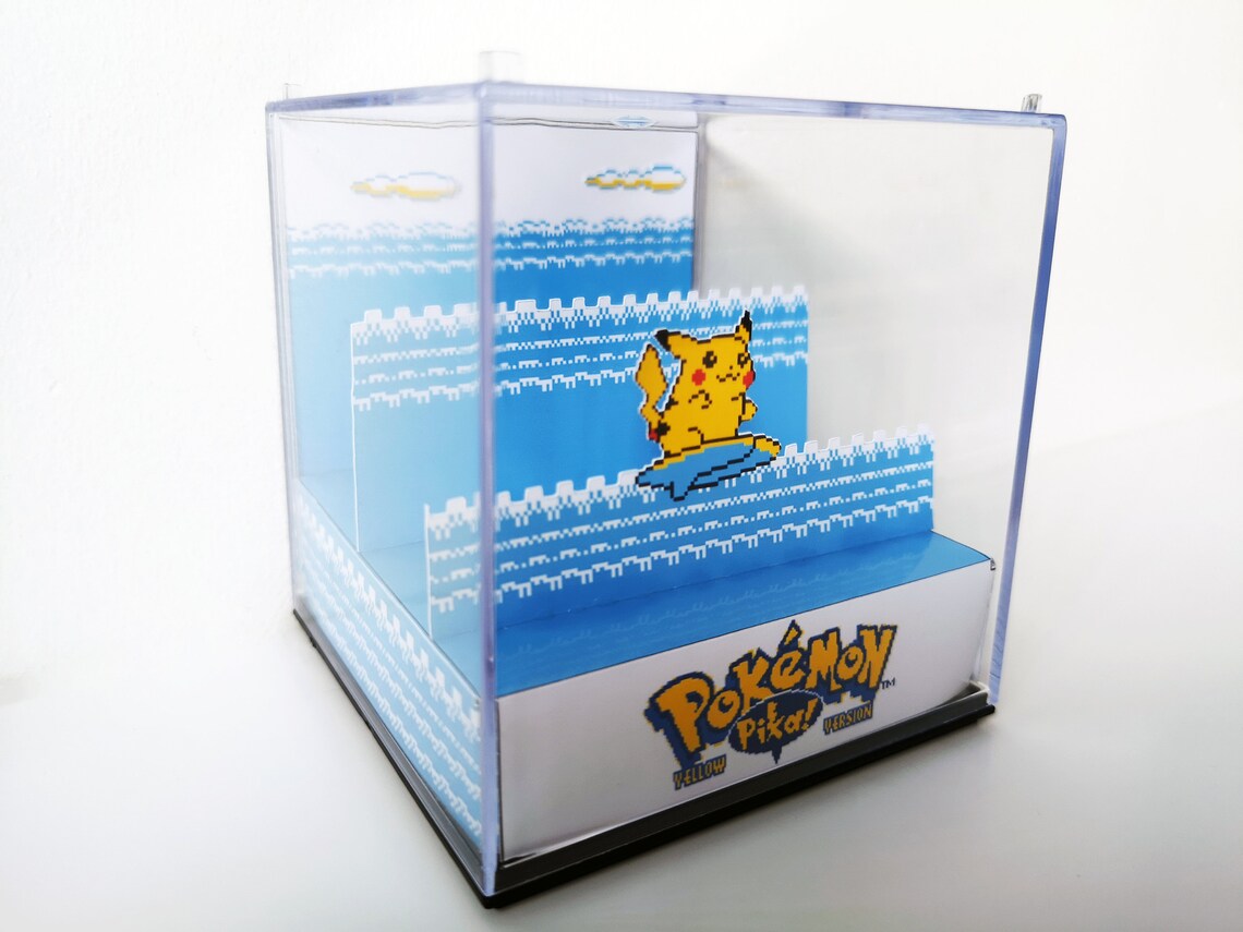 POKEMON SURFING PIKACHU Pokemon Yellow 3D Game Cube Diorama | Etsy