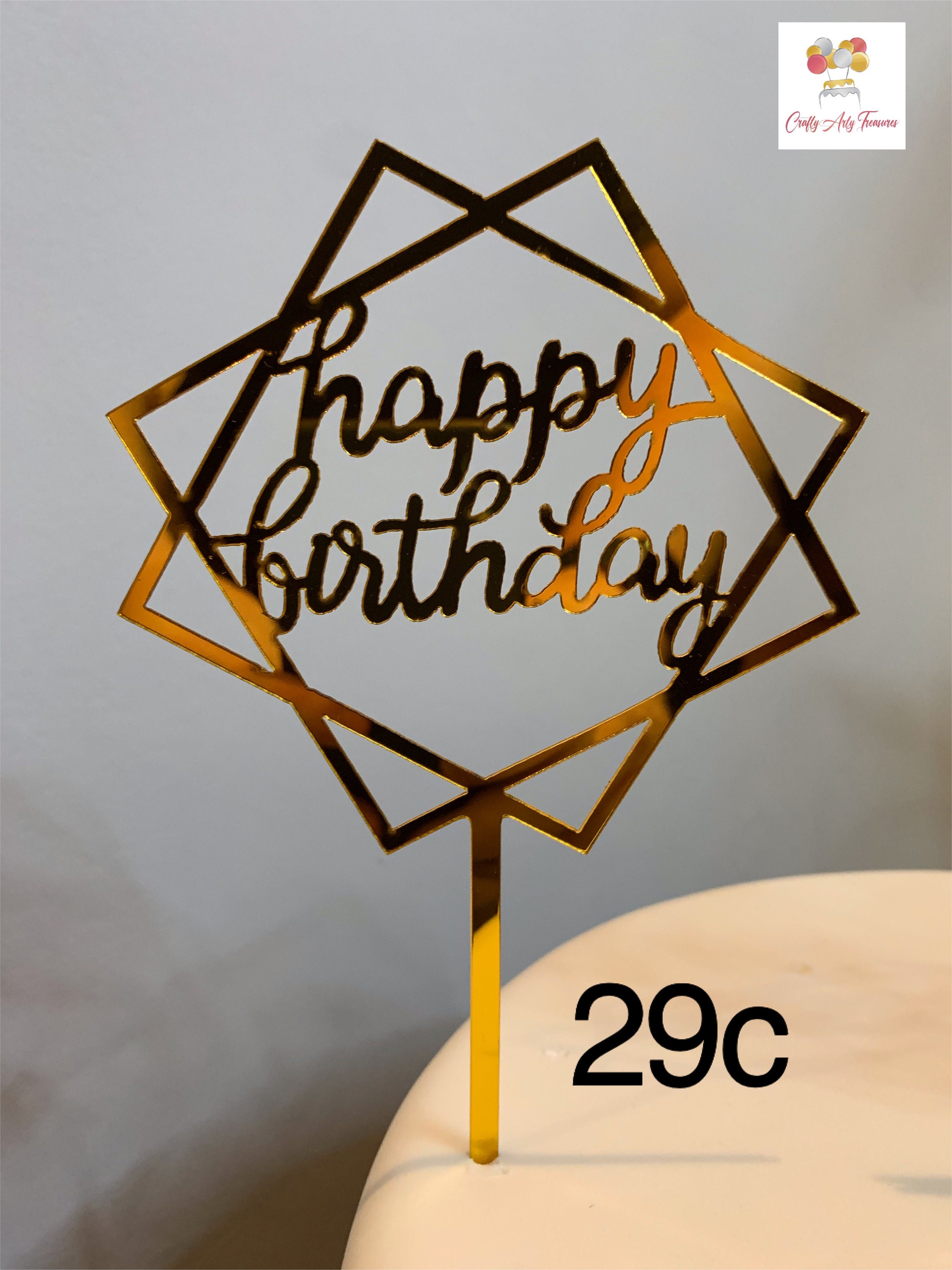 Acrylic Happy Birthday Cake Topper Sign Gold Black and Pink | Etsy UK