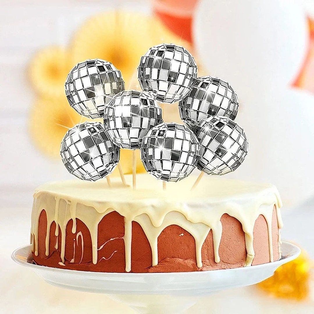 Set of 3 Cake Topper Disco Ball Set, Various Colours, Decoration ...