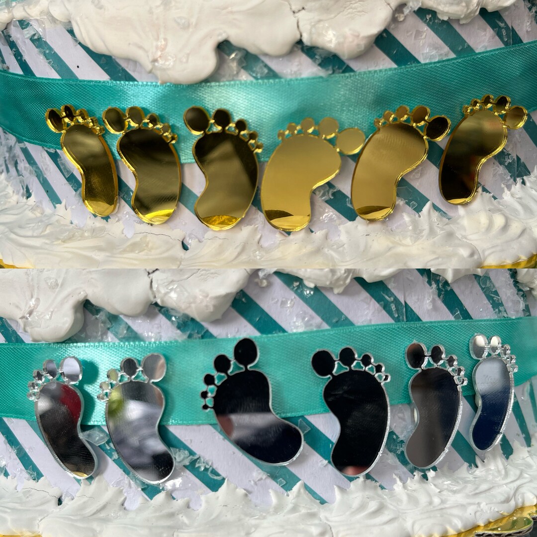 Acrylic Baby Feet Cake Topper Sign, Gold, Silver, Pack of 6 Pairs ...