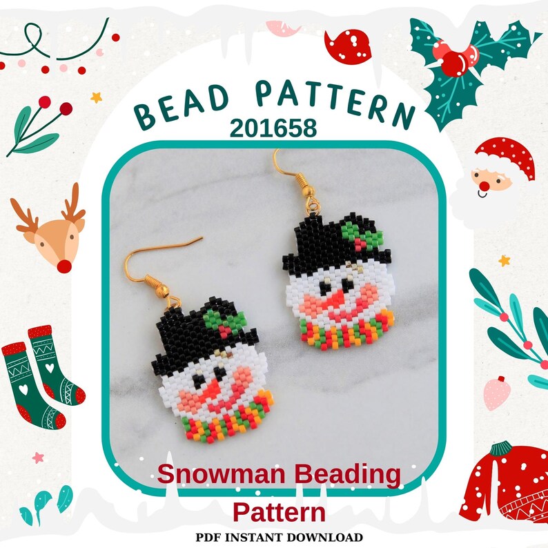 Snowman Beading Pattern, DM Miyuki Design, Snowman Bead Design, Brooch ...