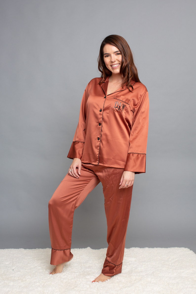 Satin Long Pajama Set Bridesmaid Long Pj Sets Long Pajamas Etsy