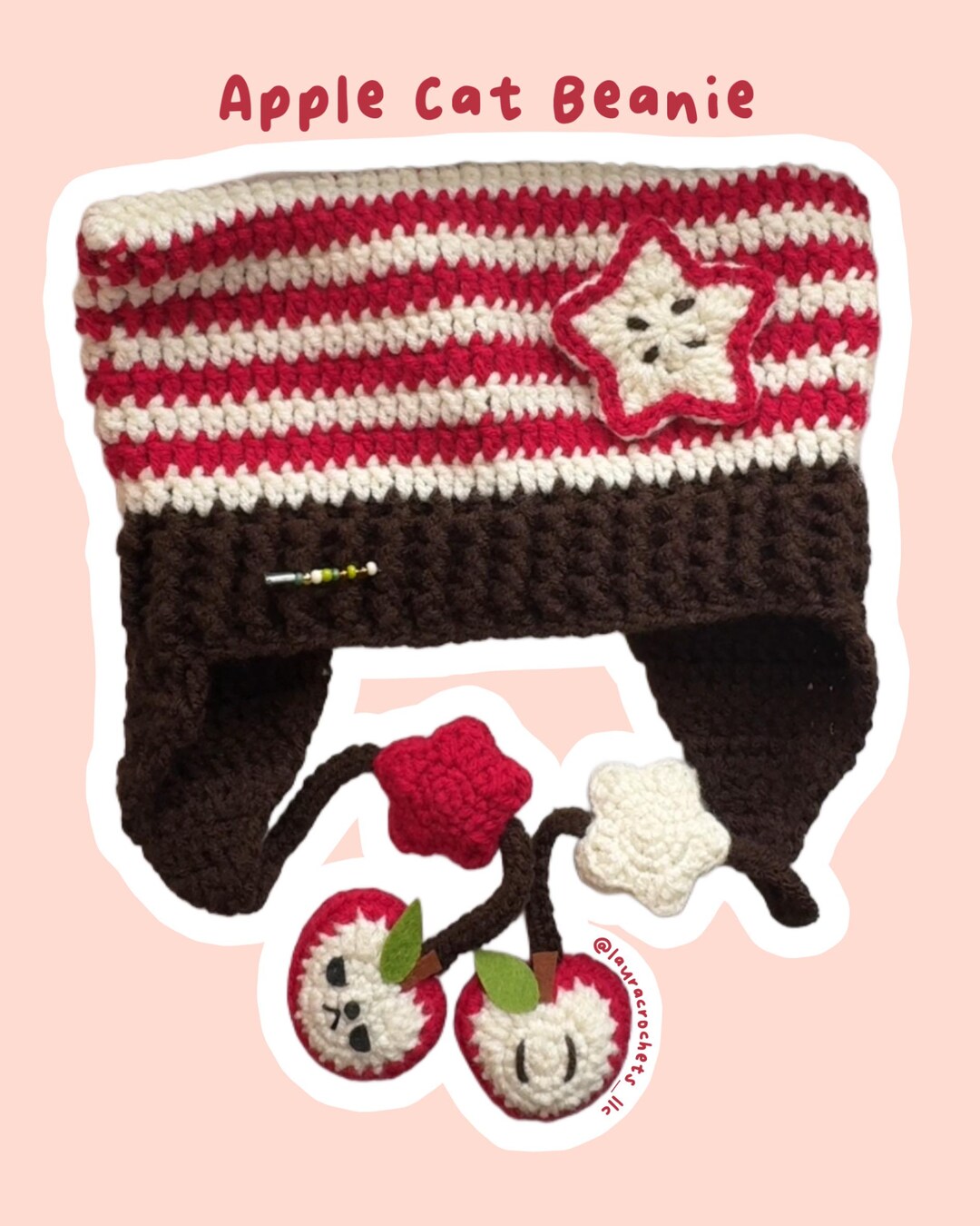 Apple Crochet Cat Ear Beanie: Striped Y2K Alt Accessory - Etsy