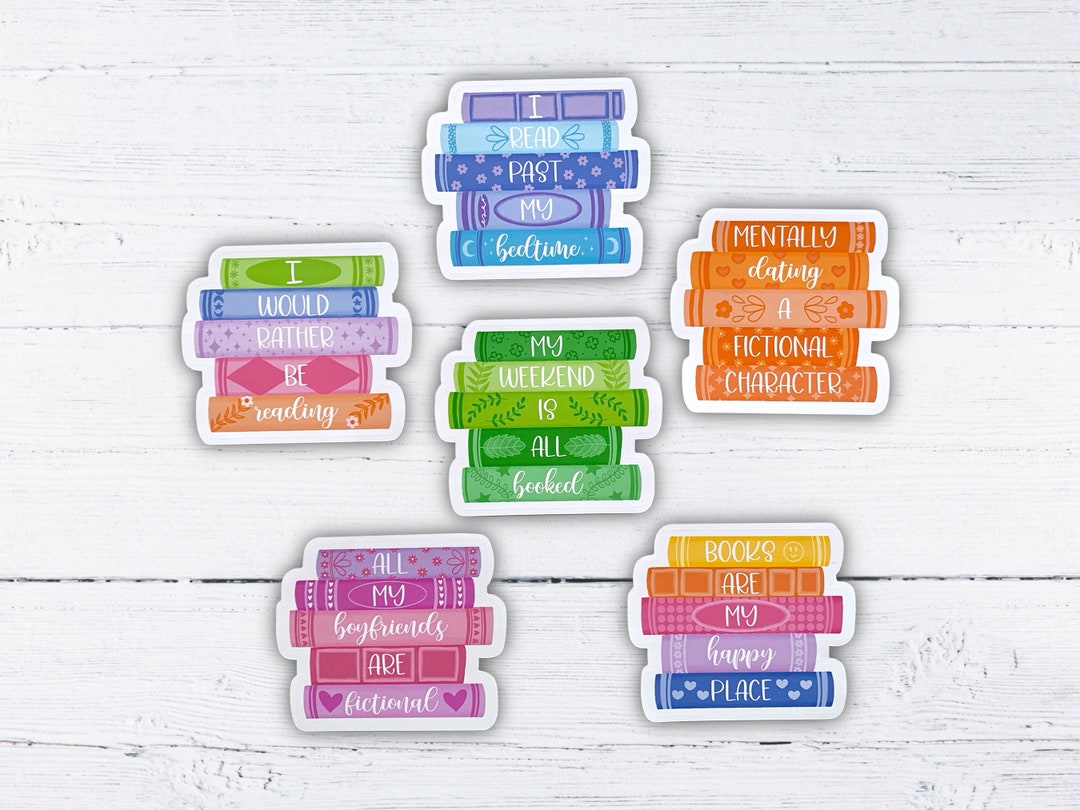Bookish Stickers - Book Stack Stickers, Laptop Sticker, Water Bottle ...