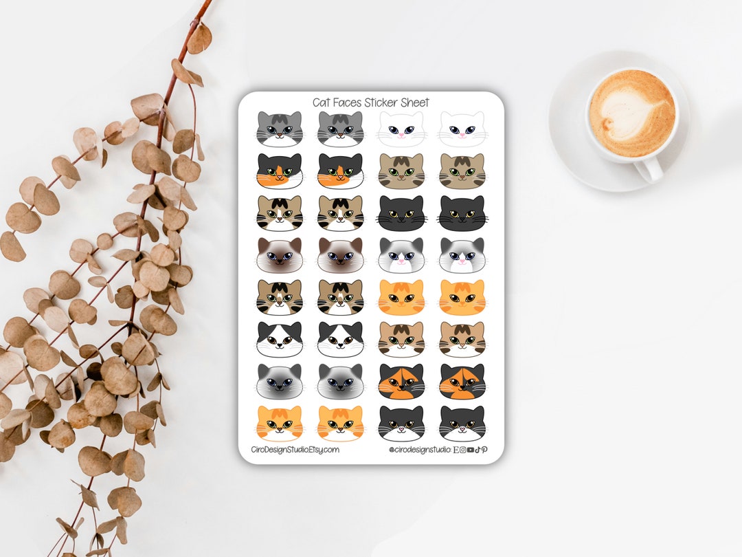 Cat Faces Sticker Sheet - Cat Sticker Sheet - Calico Cat, Ragdoll ...