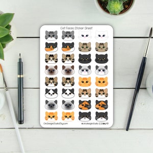 Cat Faces Sticker Sheet - Cat Sticker Sheet - Calico Cat, Ragdoll ...