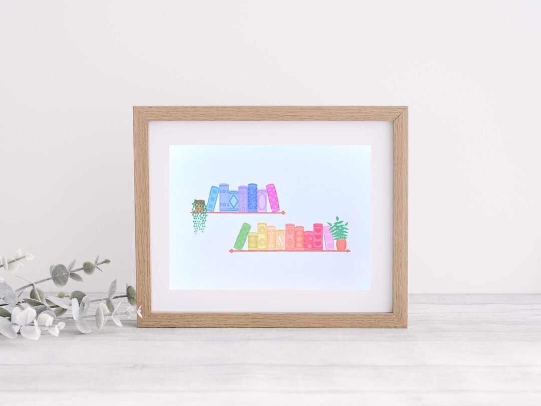 Bookshelf Art Print - 5x7 Art Print - Bookish Print - Reading Print ...