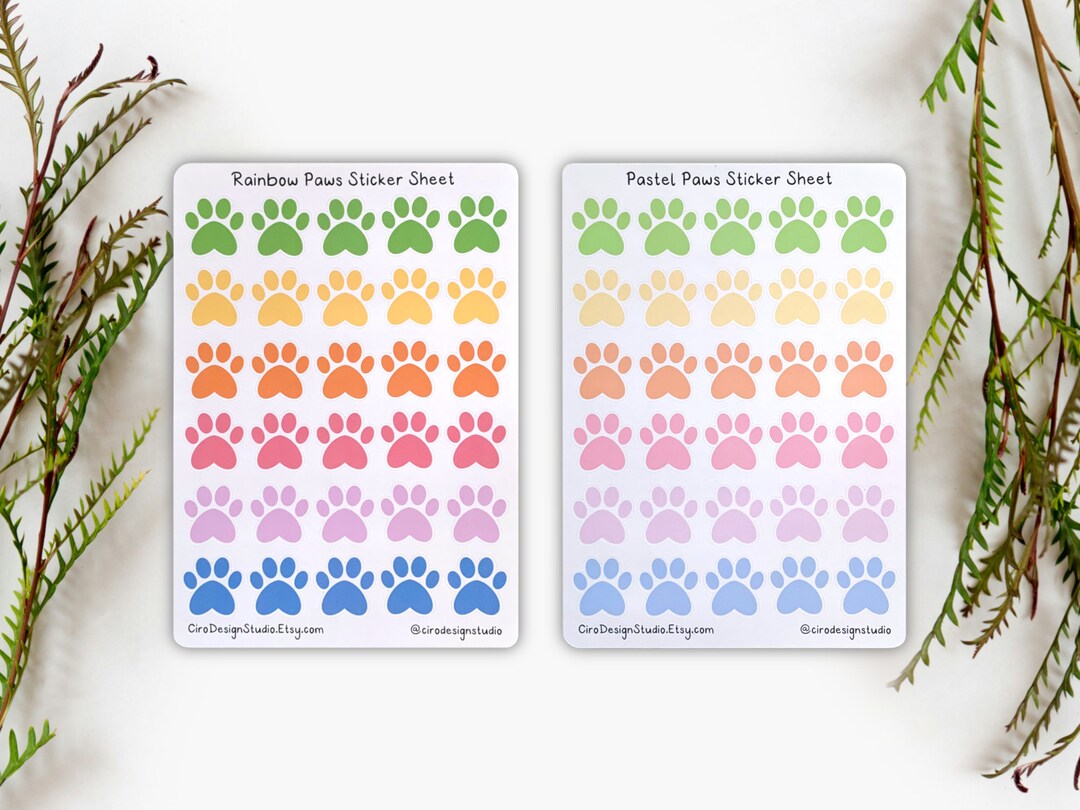 Paw Print Sticker Sheet - Cat Paw Print Stickers, Dog Paw Print ...