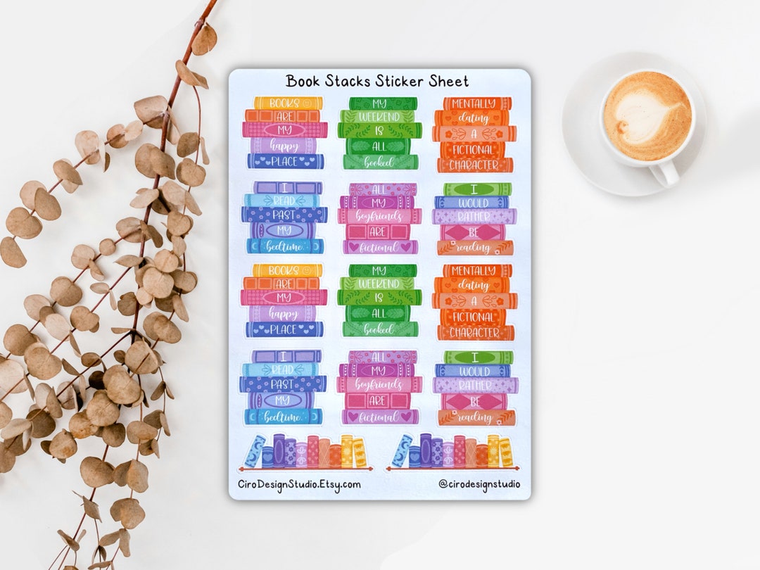 Bookish Sticker Sheet - Book Stack Sticker Sheet - Bookish Stickers ...