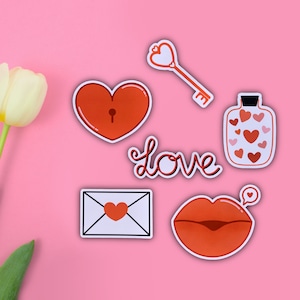 Love Stickers - Love, Heart, Kiss, Key, Jar of Hearts, Love Letter ...