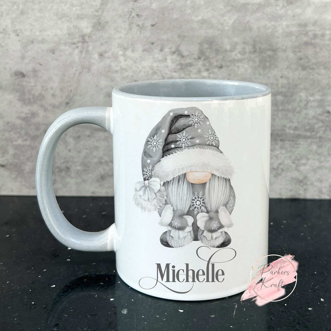 Personalised Gonk Mug, Stocking Filler, Gifts for Her, Pink Gonk, Grey ...