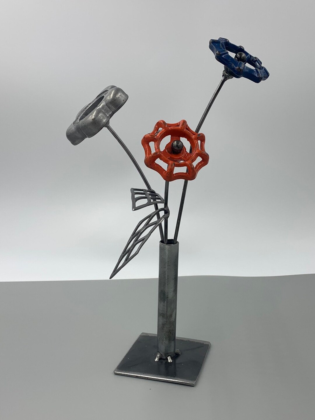Upcycled Faucet Handle Flower Bouquet With Vase - Metal Artwork - Etsy