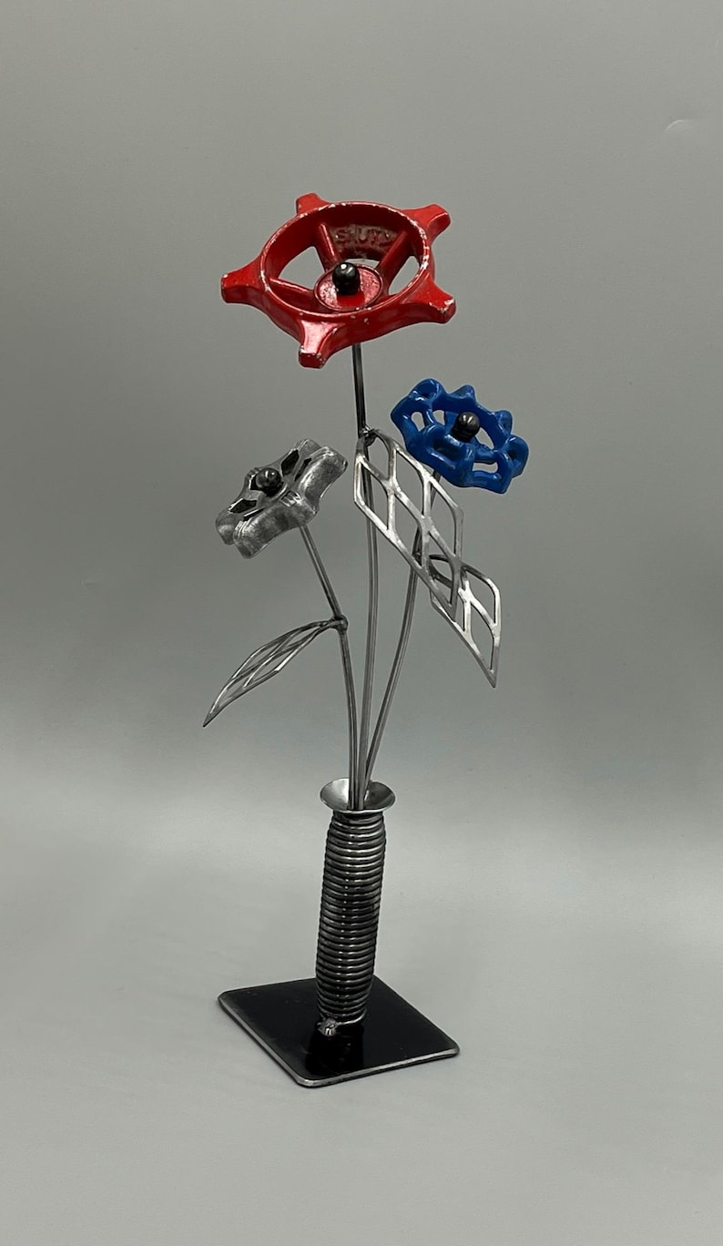 Upcycled Faucet Handle Flower Bouquet With Vase - Metal Artwork - Etsy