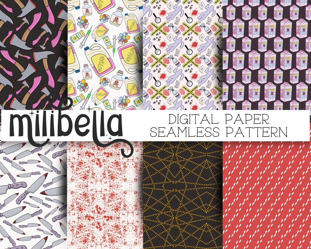 True Crime Digital Paper Pack, Detective, Murder, Criminology, Seamless ...