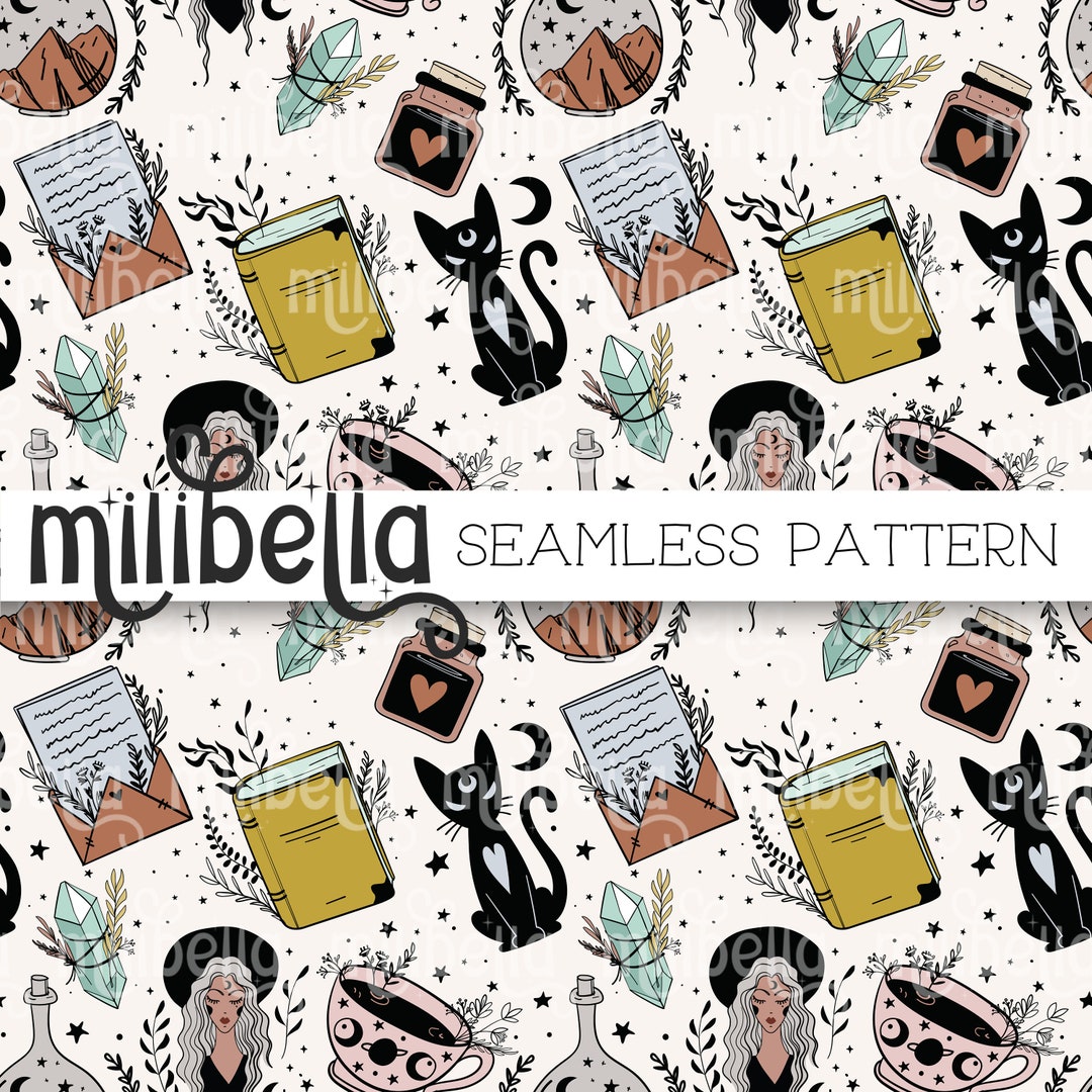 Witchy Babe, Occult, Witch, Spooky, Girl, Stars, Seamless Pattern ...