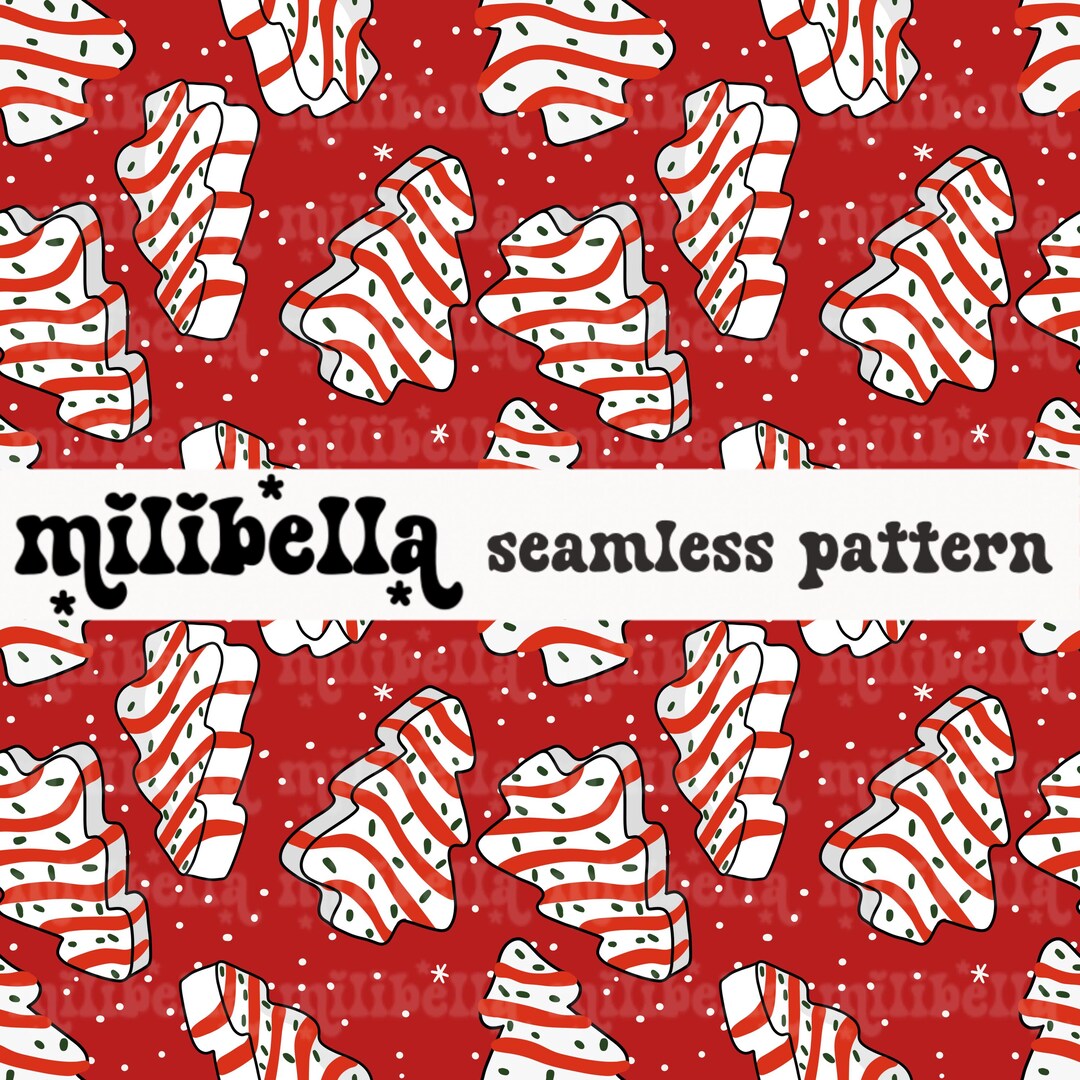 Christmas Tree Seamless Pattern, Snack Cake, Red, Holiday, Food ...