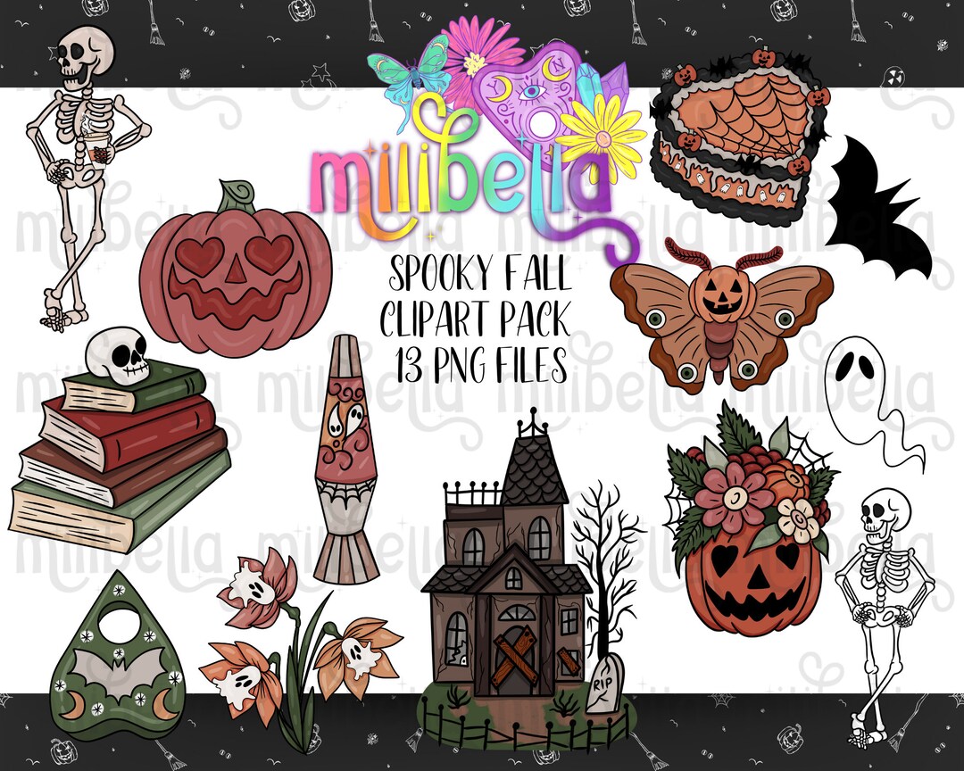 Halloween Clip Art Set, Fall, Haunted House, Spooky, Boho, Goth, Hand ...