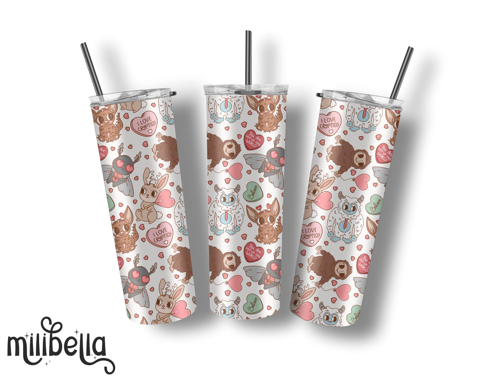 Cryptid Love, Valentine, Mothman, Yeti, Seamless Pattern, Seamless File ...