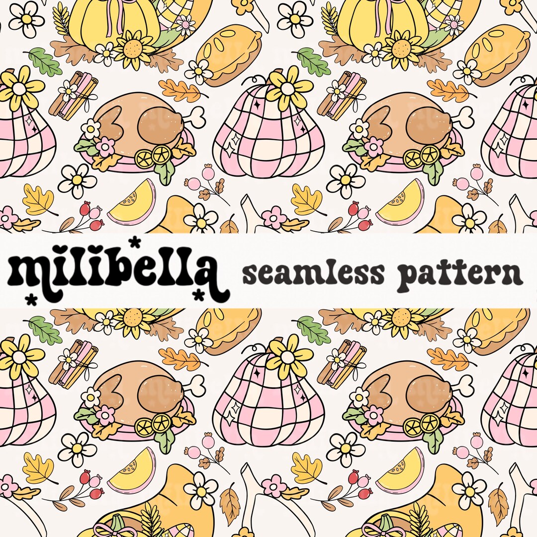 Groovy Harvest Seamless Pattern, Thanksgiving, Turkey, Seamless File ...