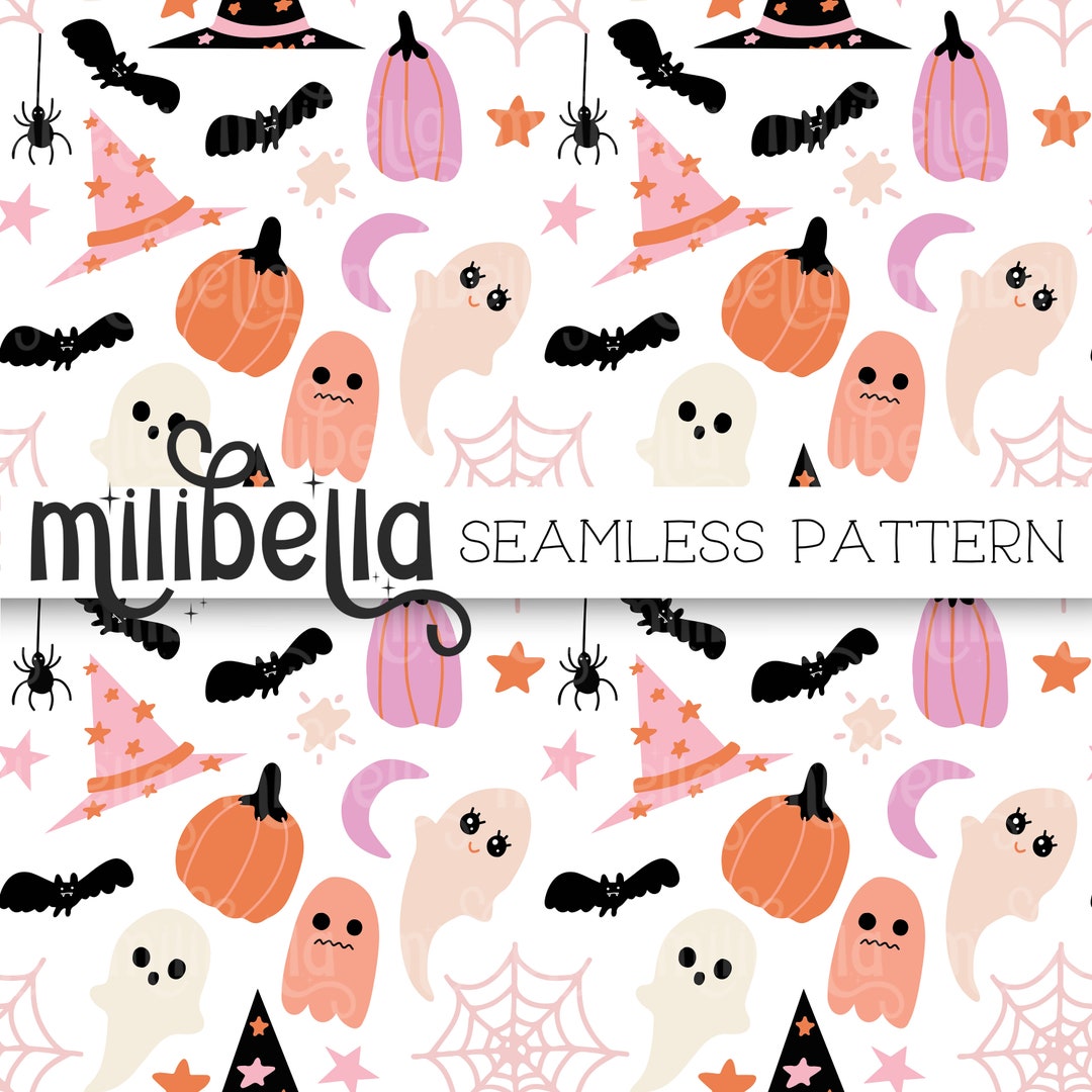 Pink Halloween Seamless Pattern, Cute, Ghost, Pumpkin, Seamless File ...