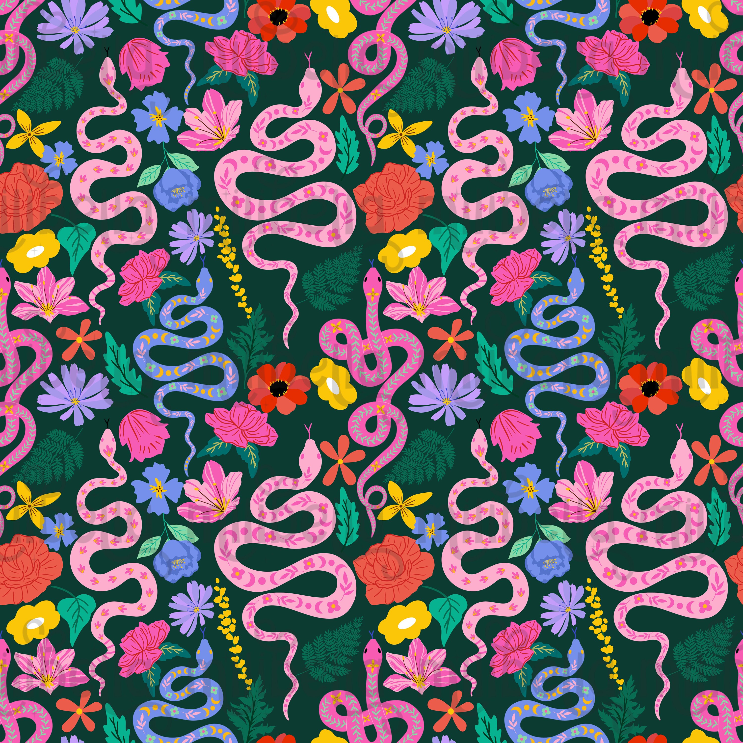 Flower Snakes, Jungle, Tropical, Maximalist, Seamless Pattern, Seamless ...
