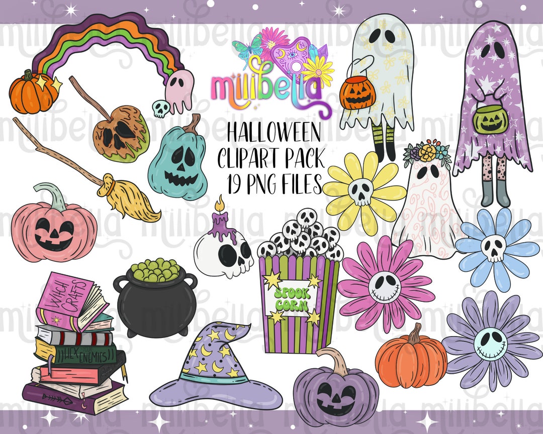 Halloween Clip Art Set, Witch, Clipart, Ghost, Flower, Skull, Pumpkin ...