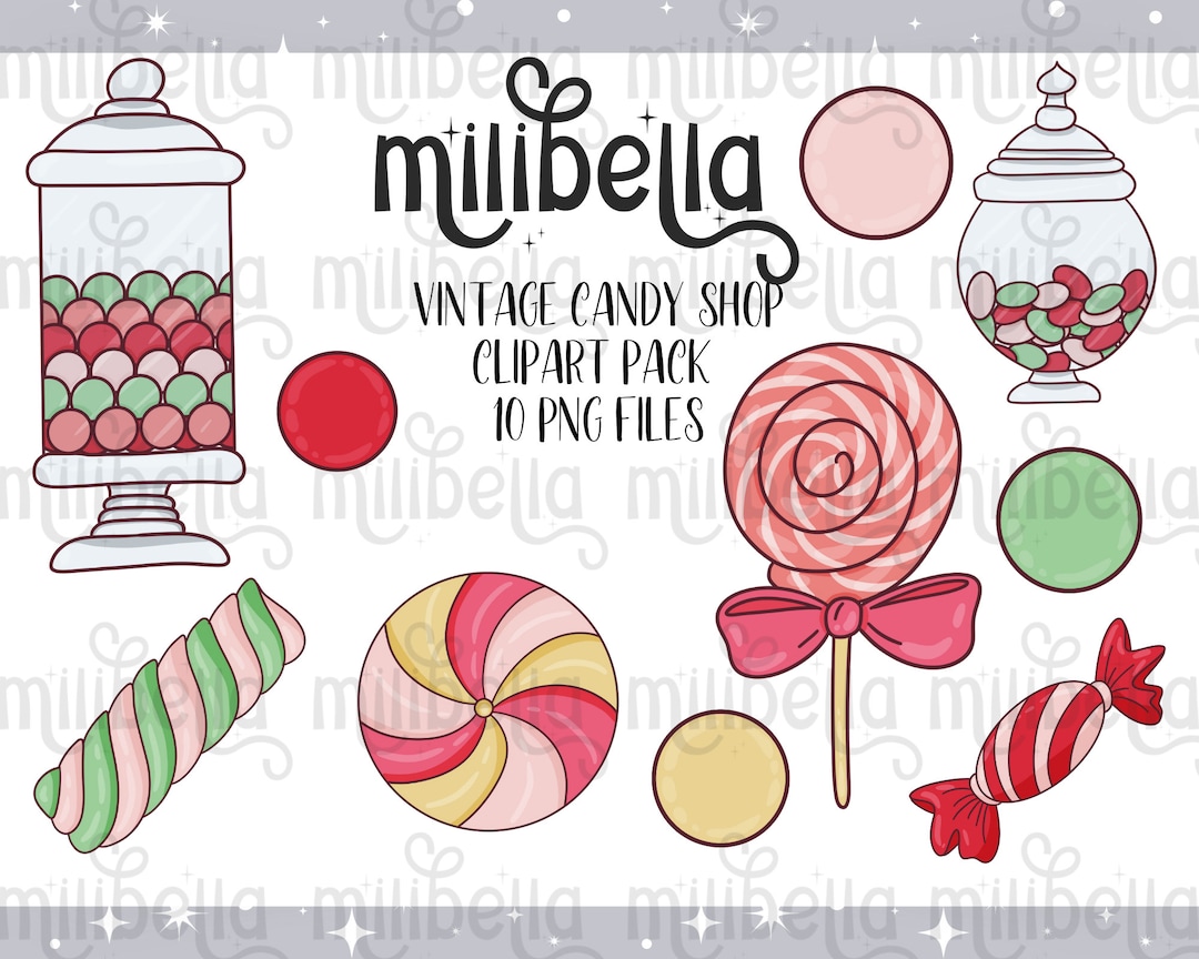 Vintage Candy Clip Art Set, Sweets, Candies, Jar, Gumball, Sugar, Hand ...
