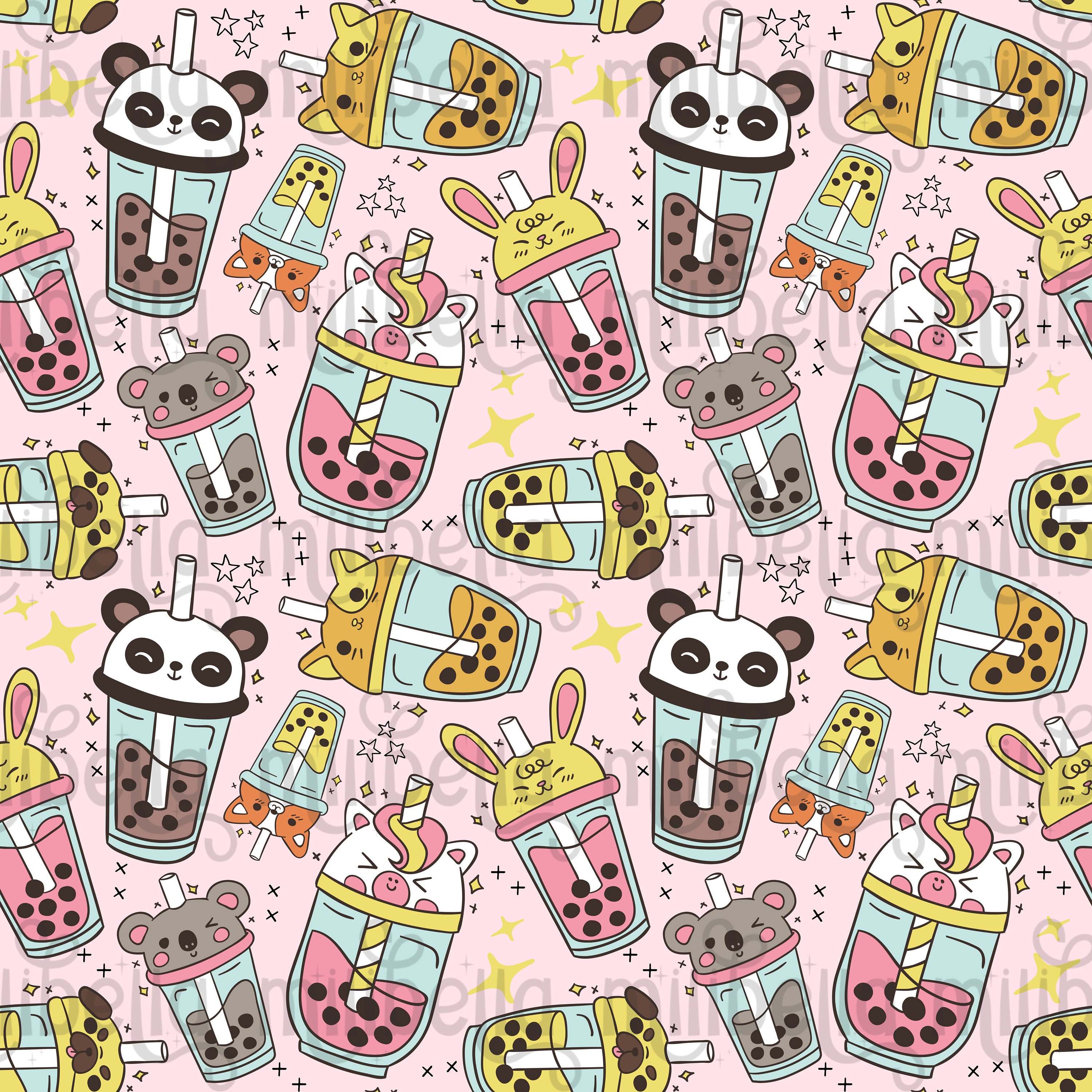Kawaii Boba Tea, Panda, Koala, Unicorn, Seamless Pattern, Seamless File ...