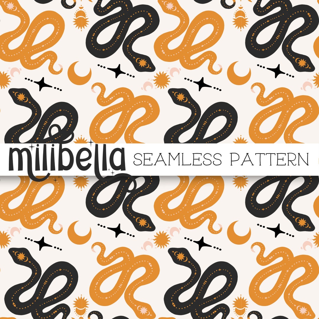 Mystical Snakes Seamless Pattern, Snake, Animal, Black, Gold, Surface ...