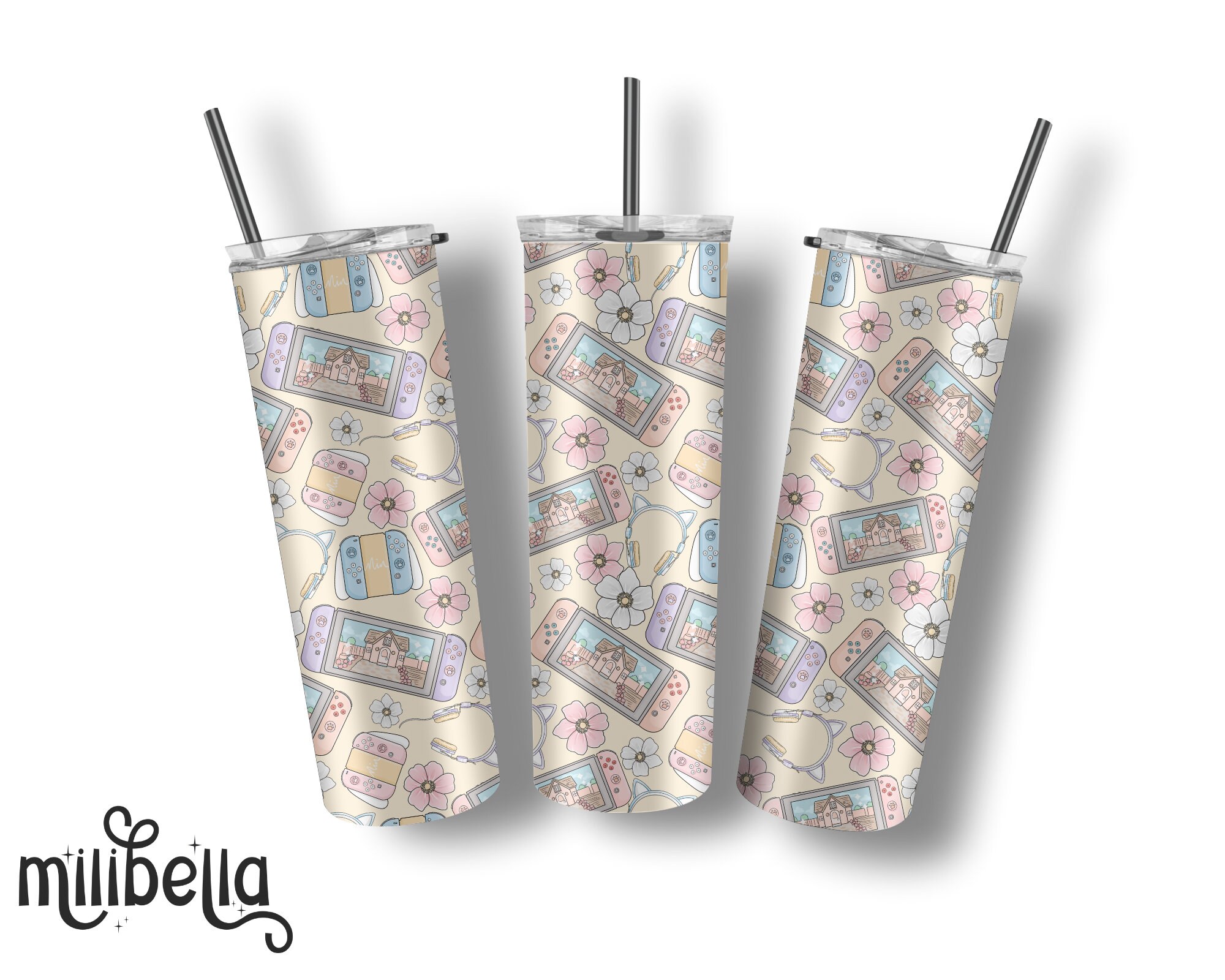 Gamer Girl, Switch, Gaming, Flowers, Pastel, Seamless Pattern, Seamless ...