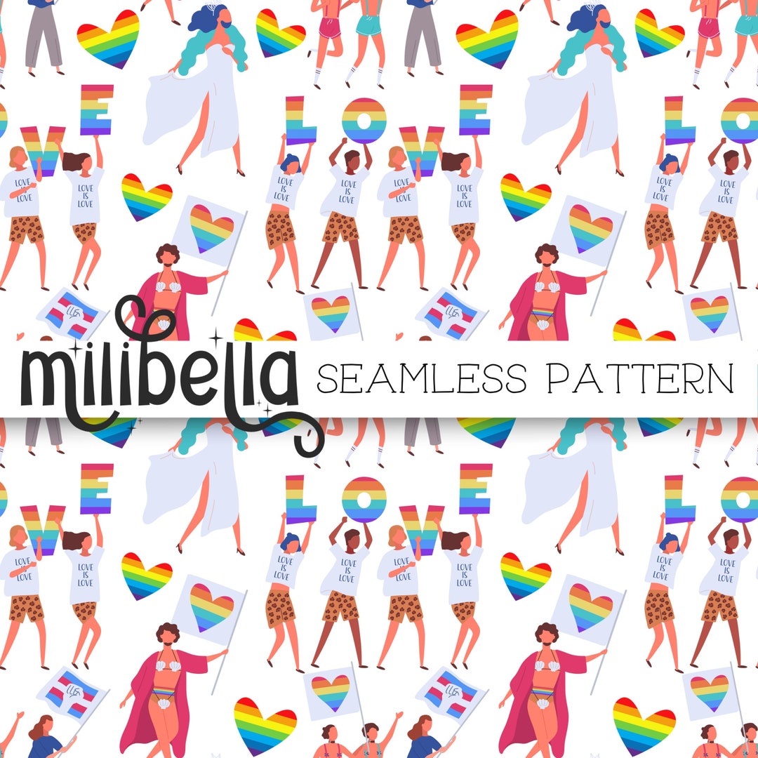 Pride Parade Seamless Pattern, LGBTQ, Rainbow, Love, Surface Pattern ...