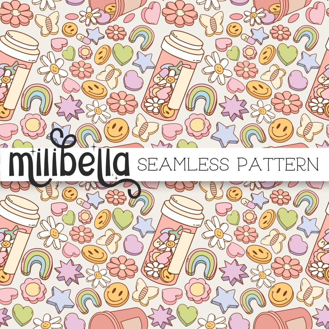 Mental Health Seamless Pattern, Happy, Pills, Bottle, Pastel, Fabric ...