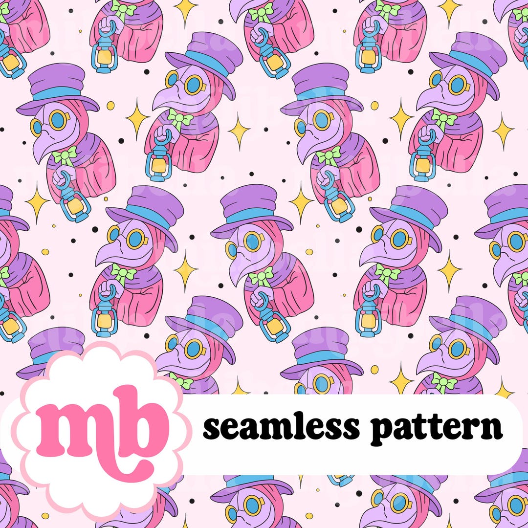Pink Plague Doctor Seamless Pattern: Spooky Halloween Fabric Hand Drawn ...